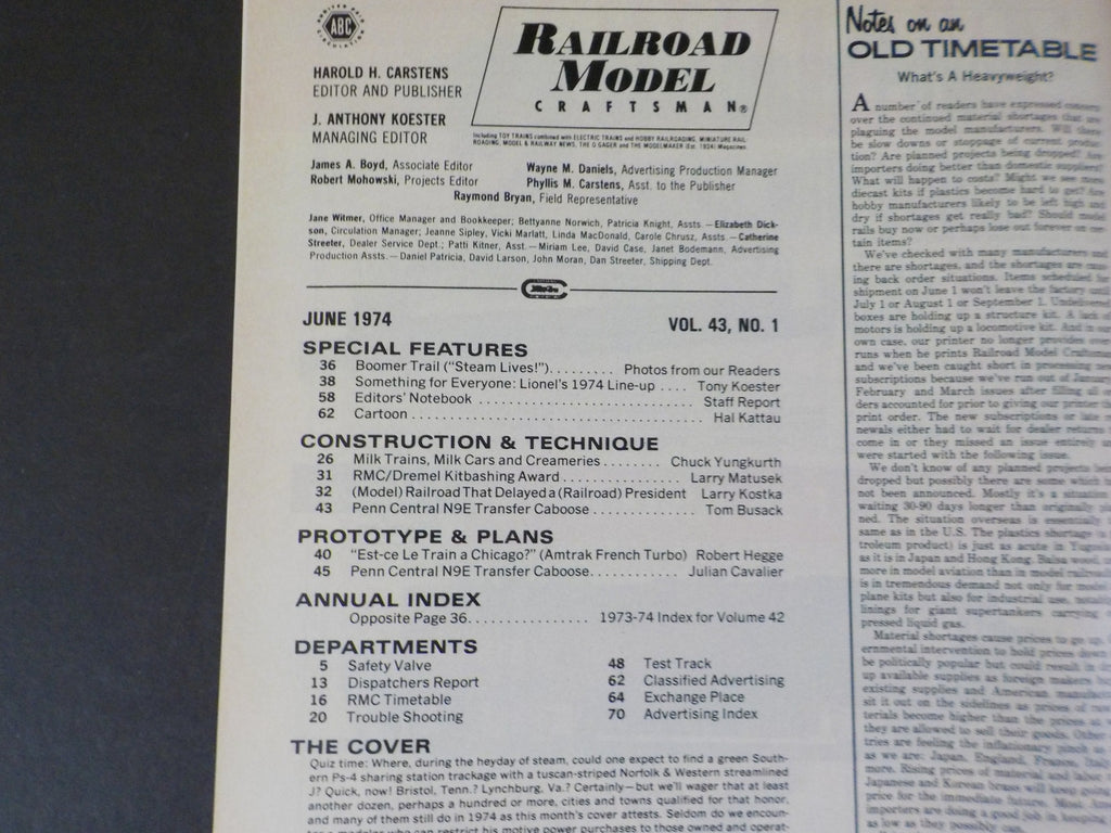 Railroad Model Craftsman Magazine 1974 June Amtrak French turbos INDEX ...