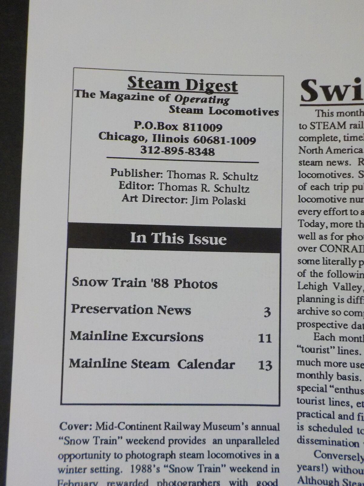 Steam Digest Magazine #1 1988 April Snow Train 88 Photos Snow train 88 ...