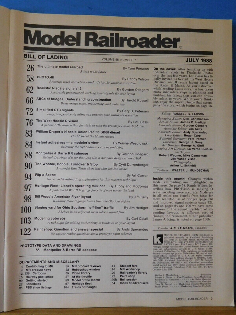 Model Railroader Magazine 1988 July ABCs of bridges Simple CTC signals ...