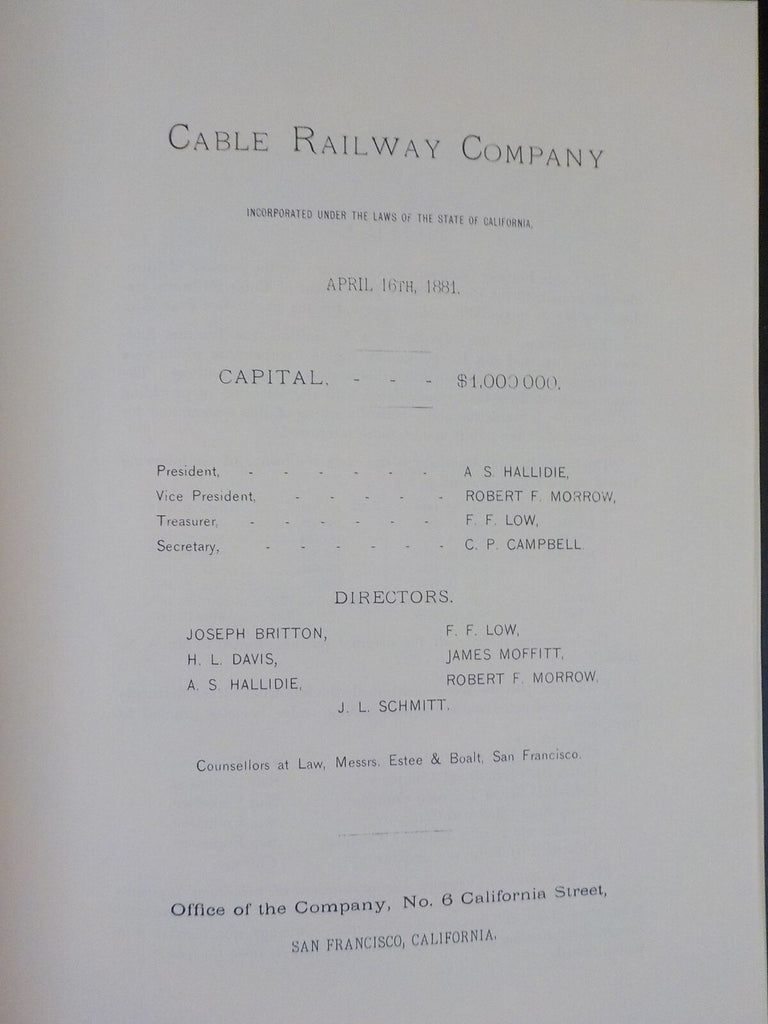 Cable Railway Company’s System of Traction Railways for Cities and Tow ...